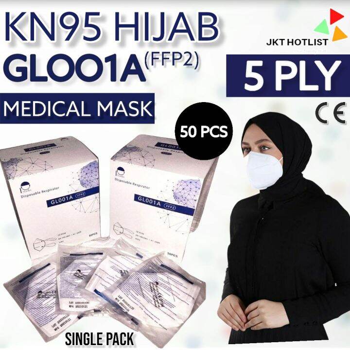 MASKER KN95 HIJAB HEADLOOP MEDIS 5PLY ISI 50 PCS SINGLE PACK HIJAB ...