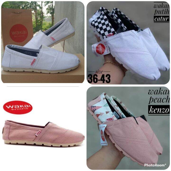 sepatu pria&wanita slip-on wakai Putih polos putih catur ping pich pich ...