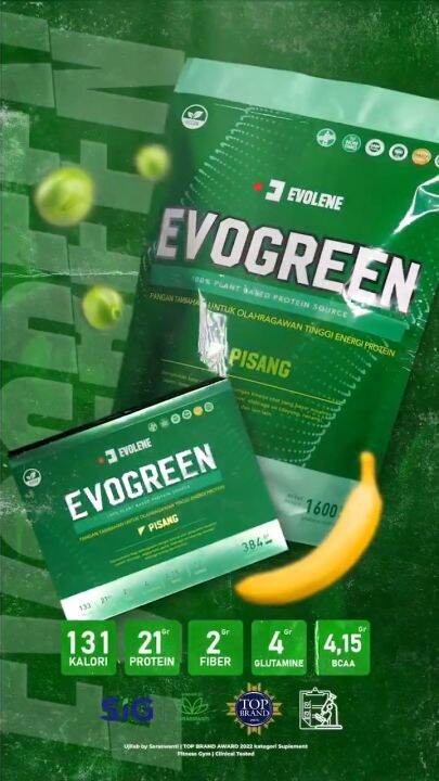 Evolene EVOGREEN 12 Serving 100% Vegan Plant Based Protein Suplemen ...