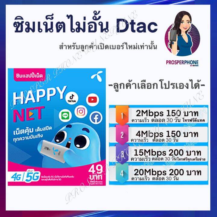 Happy Dtac SIM card แฮปปี้ซิม อินเตอร์เน็ตไม่อั้นไม่ลดความเร็ว ตลอด 30 วัน ใช้งานได้ทั่วประเทศ ...
