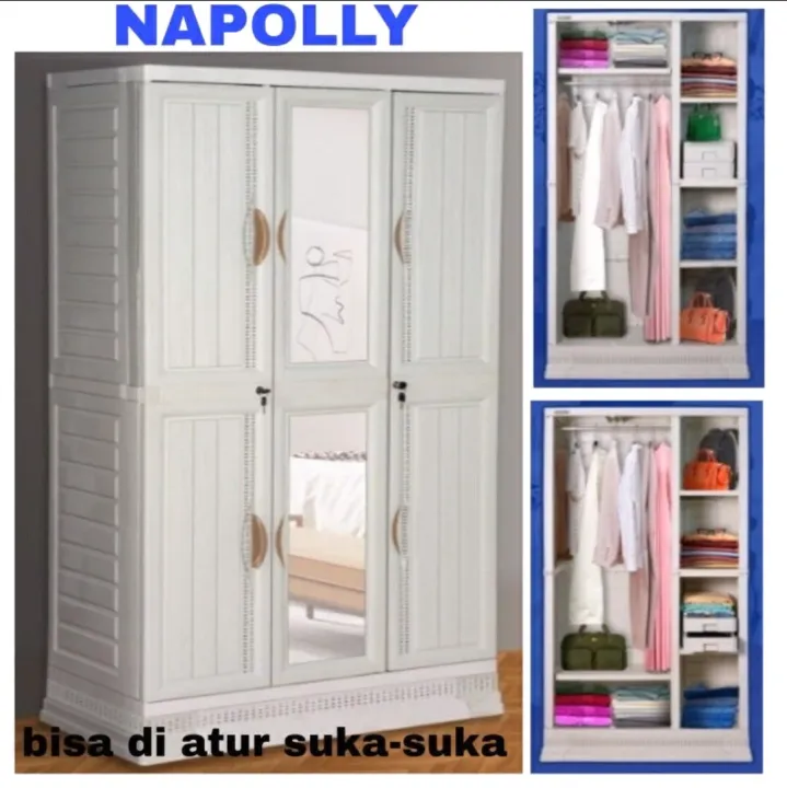 LEMARI PAKAIAN 3 PINTU CERMIN + LACI NAPOLLY CABRO 388 2CK MODERN ...