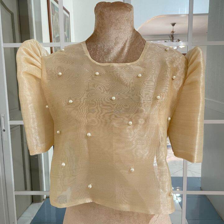 Traditional Filipiniana top with pearl beads (mestiza sleeves) | Lazada PH
