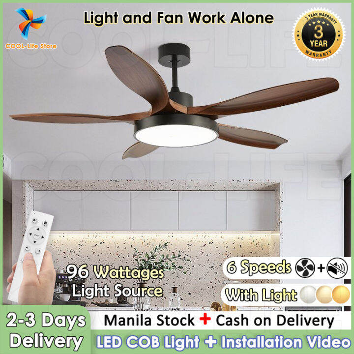 Ceiling Fan with Light 48/52 Inch Wood Grain Tri-Color Light with ...