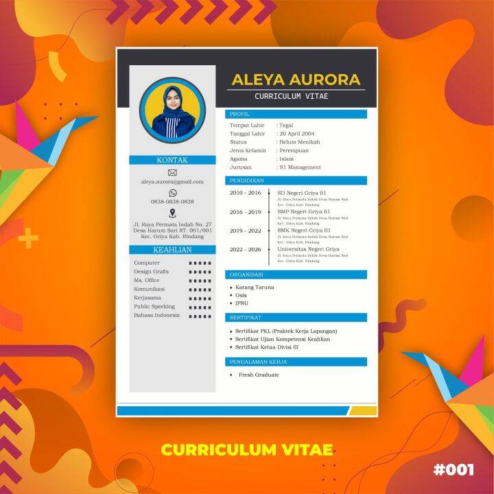 Curriculum Vitae CV, Surat Lamaran Kerja , Daftar Riwayat Hidup #CV001 ...