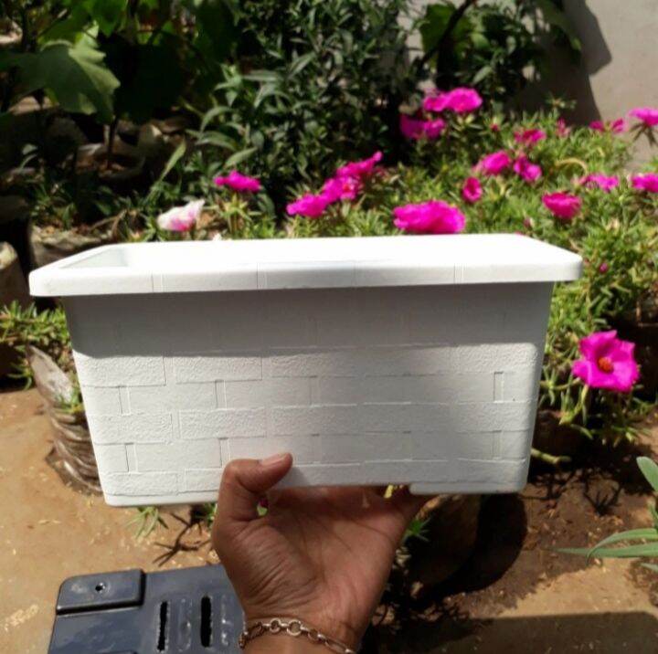 pot panjang bata M, pot 25 cm, pot panjang motif bata, putih | Lazada ...