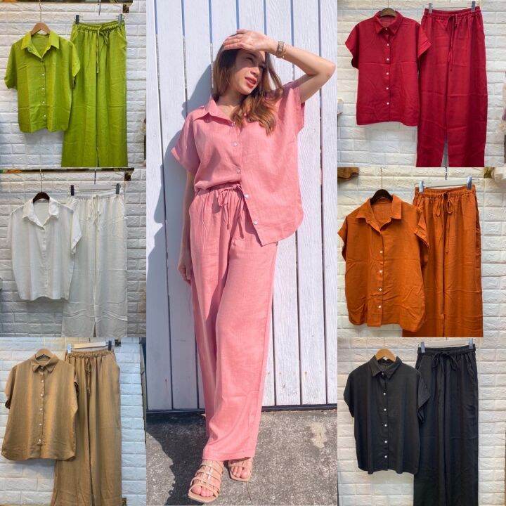 linen shirt set ชุดเซ็ตลินิน ชุดเซตลินินขายาว เสื้อลินิน+กางเกงลินิผ้า ...