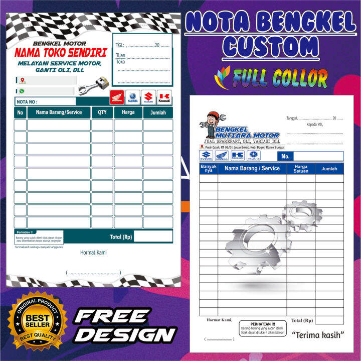NOTA BENGKEL CUSTOM 2PLY ISI 25 SET (50 LEMBAR) UKURAN 10X16 NOTA ...