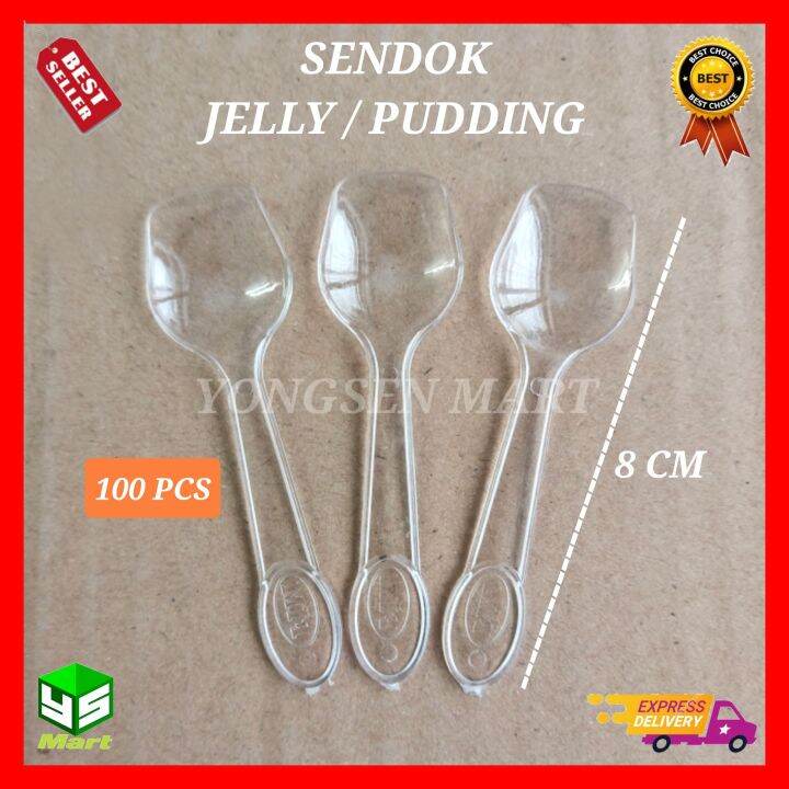 Sendok plastik pudding jelly bening kecil isi 100pcs ice cream pudding ...