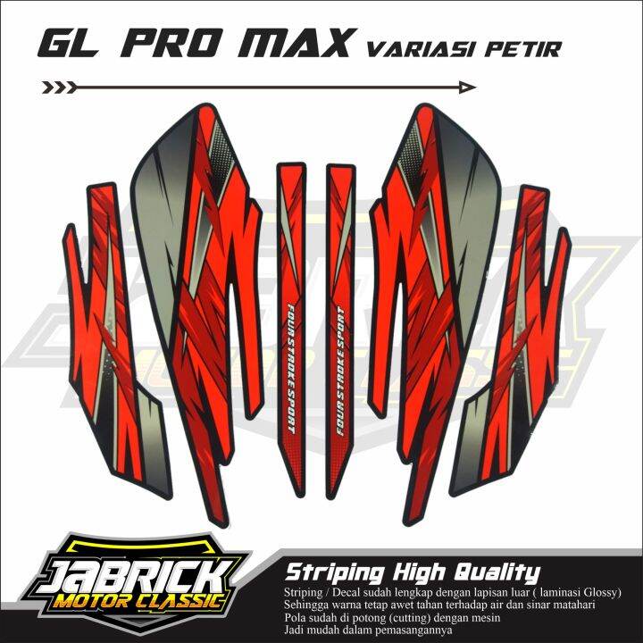 Striping Stiker LIs Variasi Honda GL Pro Max Kotak Petir Merah | Lazada ...