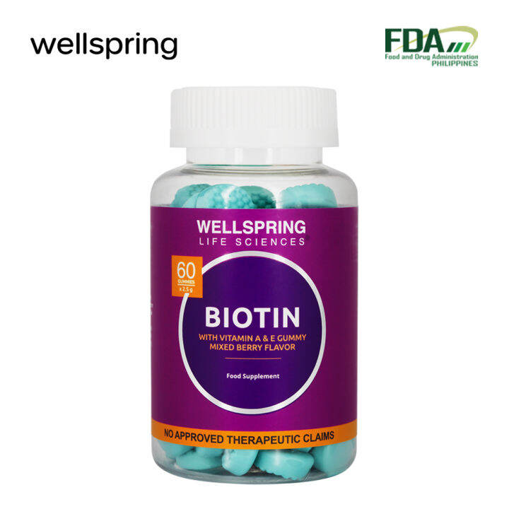 Wellspring Biotin Gummies for Hair Skin Nails With Vitamin A & E ...