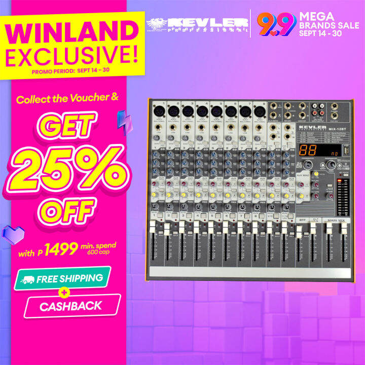 KEVLER Professional by Winland Mixer MIX-12BT 12 CHANNEL 8 MIC / LINE 2 ...