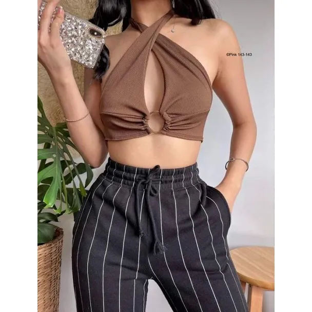 Bia Ring Halter Sexy Knitted Crop Top | Lazada PH