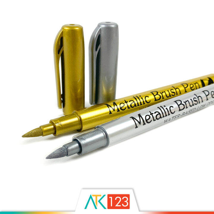 Pena / Spidol Kuas Warna / Tinta Metalik Emas / Perak / Metallic Brush ...