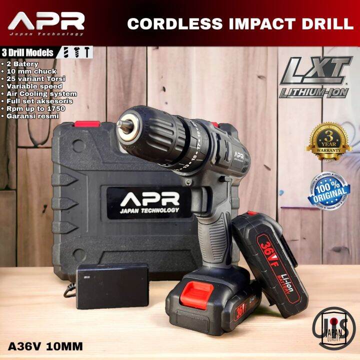 Bor cordless 36V 10mm APR impact drill type A36V-10 MESIN bor baterai ...