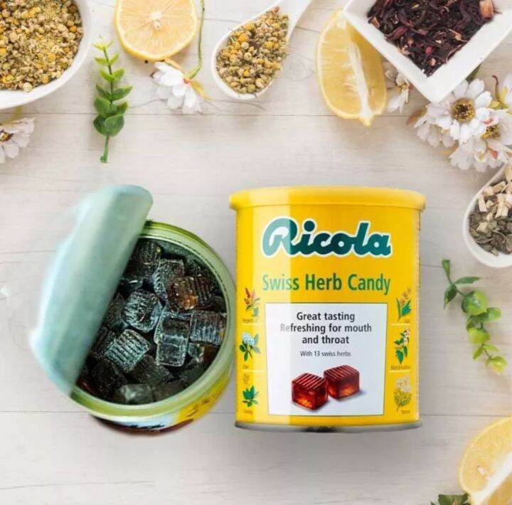 ลูกอมสมุนไพรริโคล่า Ricola Swiss Herb Candy ลูกอมสมุนไพร หวาน ชุ่มคอ รู้สึกสดชื่น ขนาดกระป๋องสุด ...