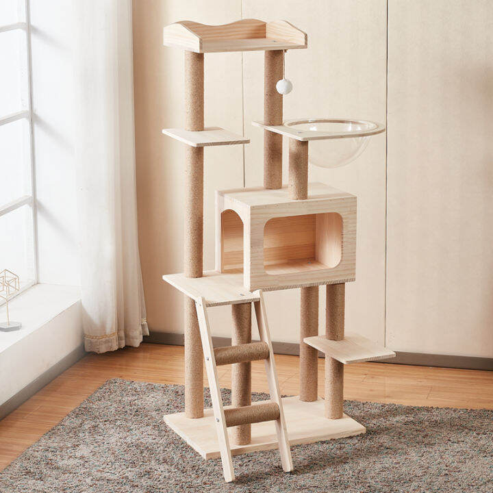 Cat Climbing Frame Solid Wood Large Cat Nest Space Capsule Integrated ...