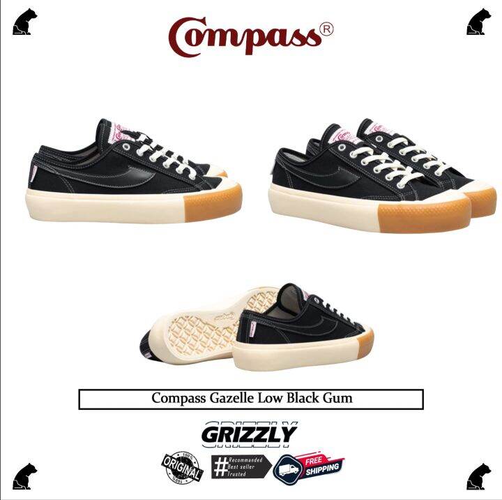 Sepatu Compass Gazelle Low Black Gum Fullset Double Box | Lazada Indonesia