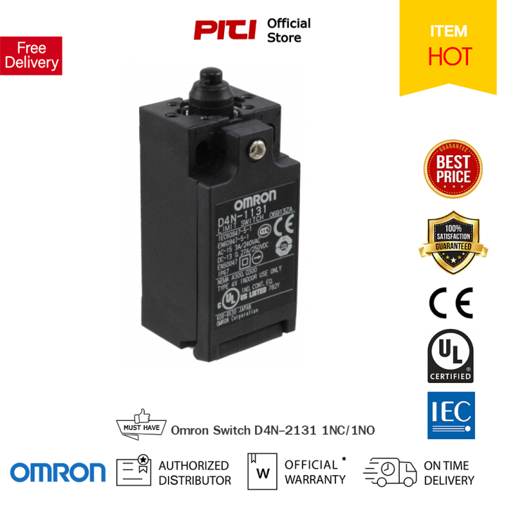 Omron Safety Limit Switch D4N-2131 หน้าสัมผัส 1NC/1NO, Snap-action Roller Lever สวิตช์ออมรอน ...