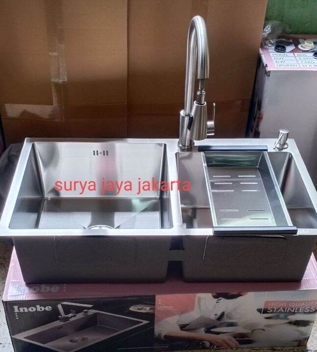 Paket komplit kitchen sink INOBE 8245 / paket keran tarik panas dingin ...