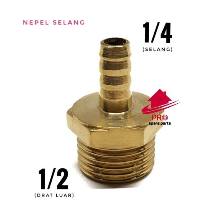 Nepel Selang 1/2 x 1/4 DRAT LUAR - Sambungan Niple Kuningan / Hose ...