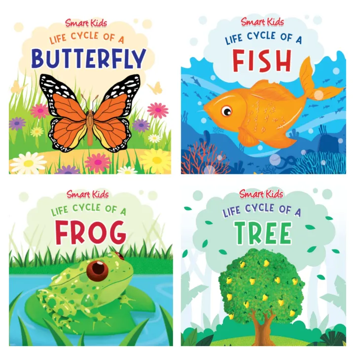 Set of 4 Board Books LIFE CYCLE OF A FISH, FROG, BUTTERFLY and TREE ...
