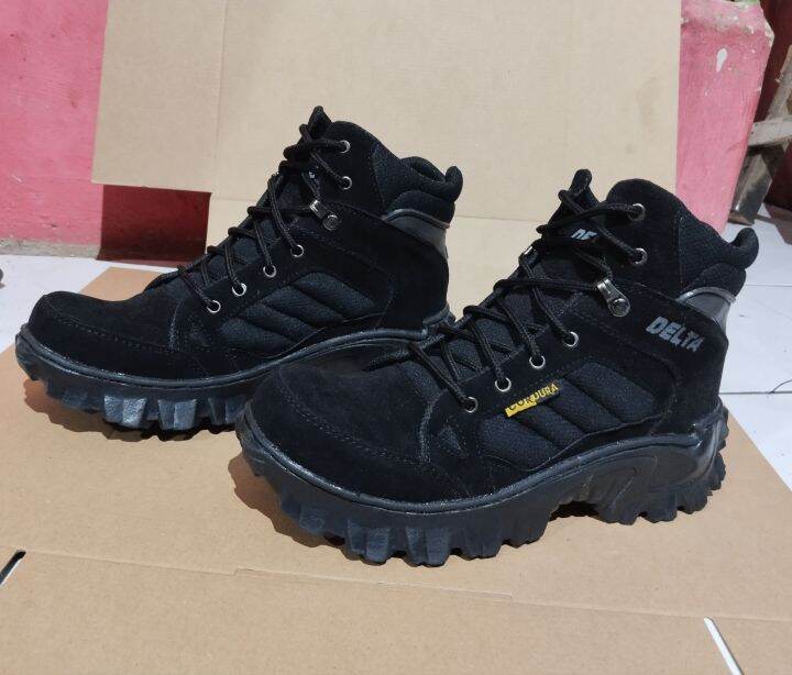 SEPATU DELTA PENDEK HITAM BOOTS SAFETY UJUNG BESI DINAS LAPANGAN ...