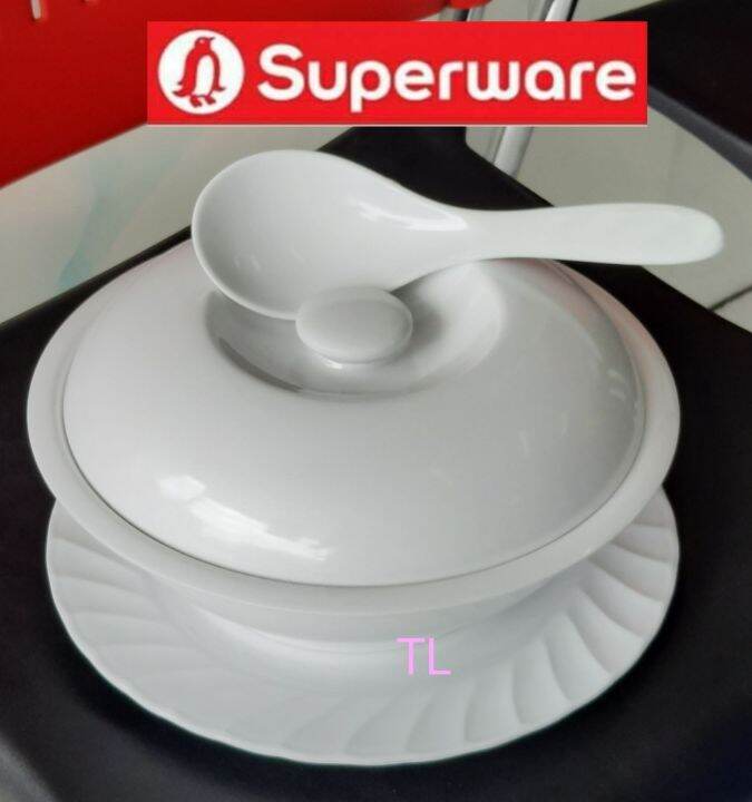 โถข้าว4ชิ้น สีขาวขอบหยัก Superware ซุปเปอร์แวร์เกรดA เมลามีน100% ตรานกเพนกวิน | Lazada.co.th