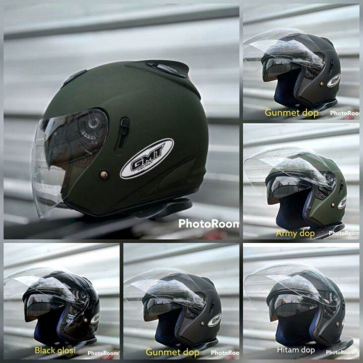 Helm Motor Half Face Premium Double Visor Black Glosy | Lazada Indonesia