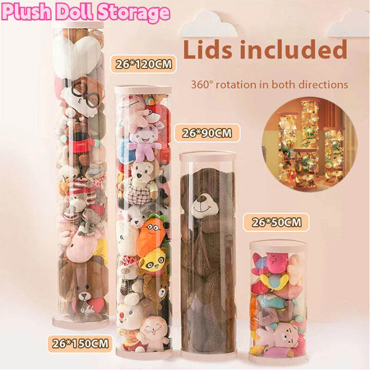 Plush Doll Storage Tube Plush PVC Toy Box Home stuff Organizer ...
