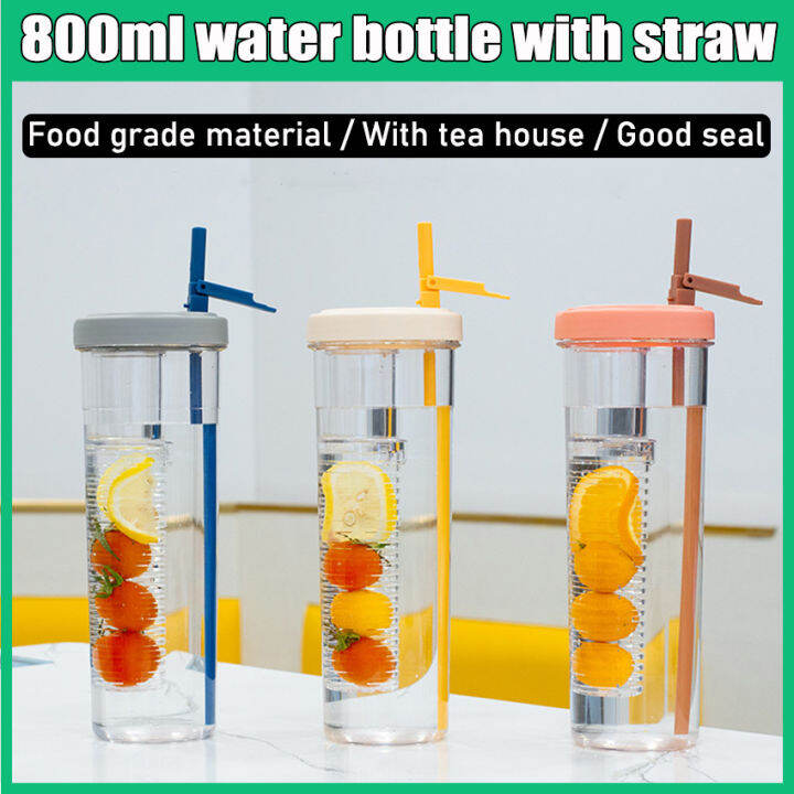 Botol air sedotan lipat 30oz, botol air Infuser buah dengan sedotan ...