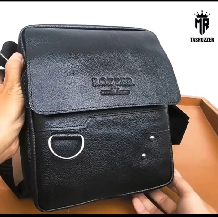 Tas selempang pria merk ROZZER RM3 kulit asal Garut simpel dan Elegan ...