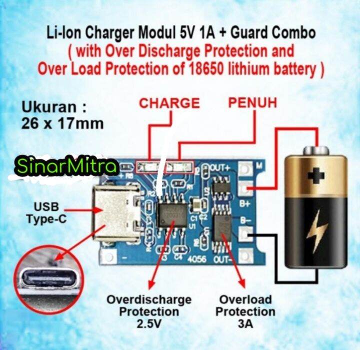 Modul Kit Power Bank Type- C LI-ION Charger TP4056 DC 5V 1A | Lazada ...
