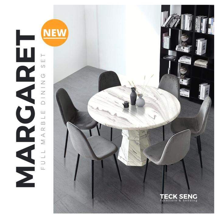 [TECK SENG] Margaret Full Marble Dining Set/ meja makan/ 1+4 1+6 Dining ...