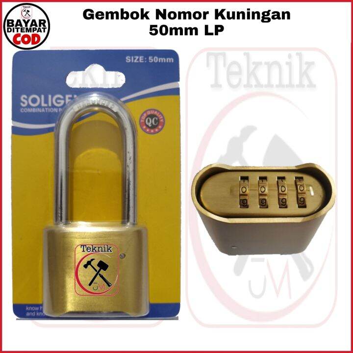 GEMBOK NOMOR KUNINGAN SOLIGEN 50mm PASSWORD BAJA LEHER PANJANG 4 DIGIT ...