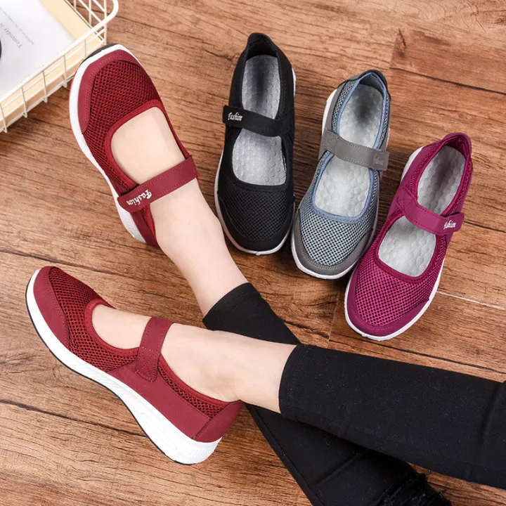 New Korean Breathable Walking Mesh Velcro Wedge shoes For Women Fashion ...