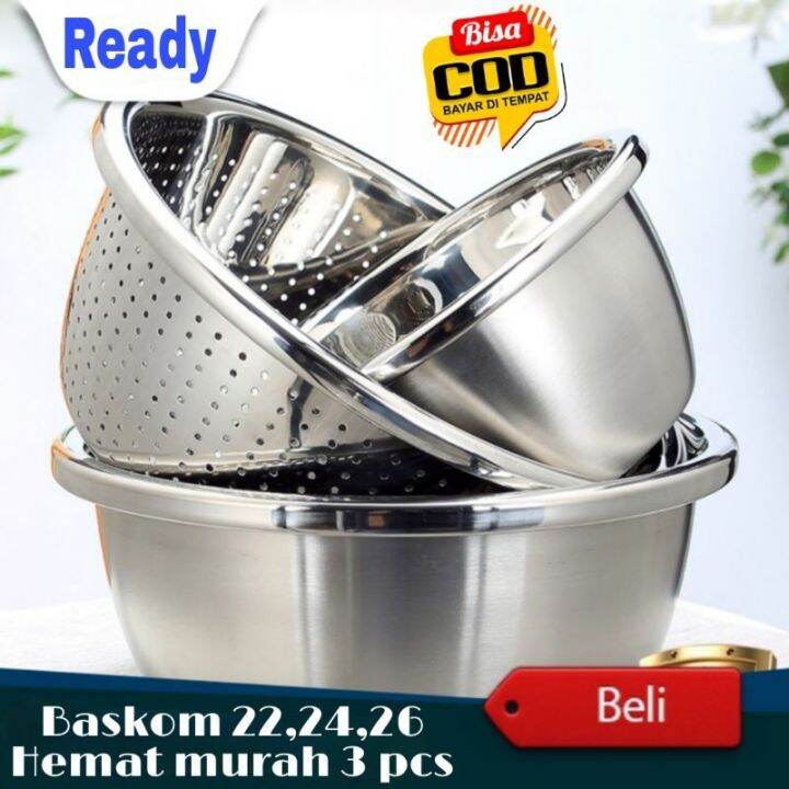Baskom stainless set isi 3 pcs | Lazada Indonesia