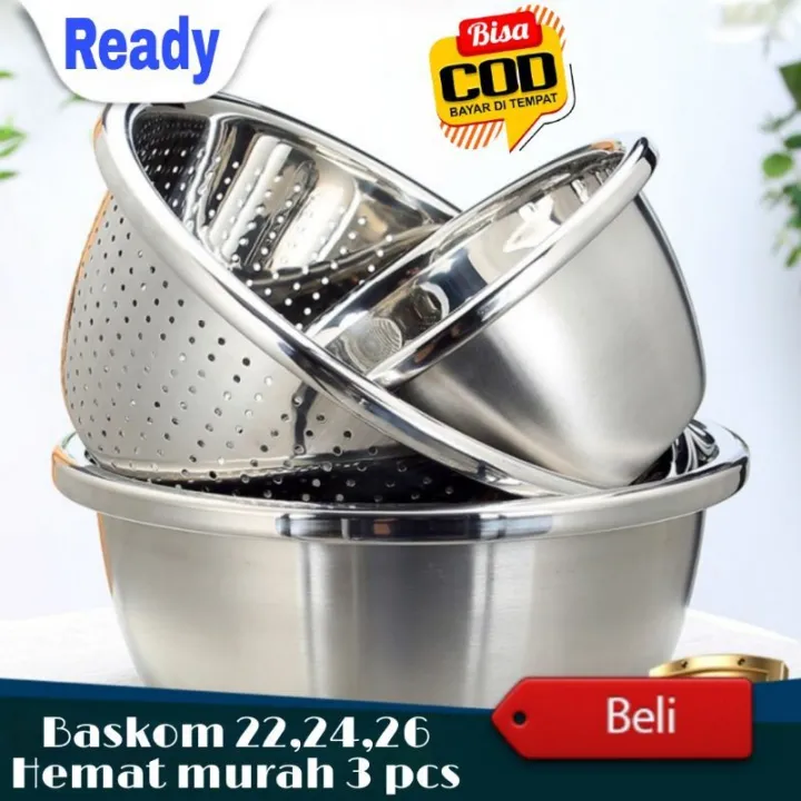 Baskom stainless set isi 3 pcs | Lazada Indonesia