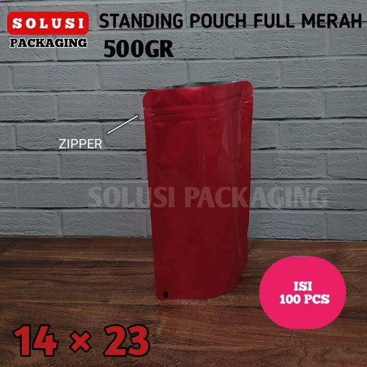ISI 100 PCS Standing Pouch MERAH 500gr 14x23cm KPACK Kemasan Kopi ...