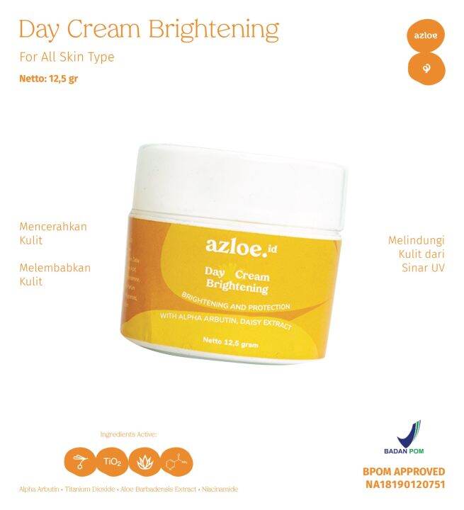 AZLOE Day Cream Brightening - Cream Siang dengan Pelembap dan Base Make ...