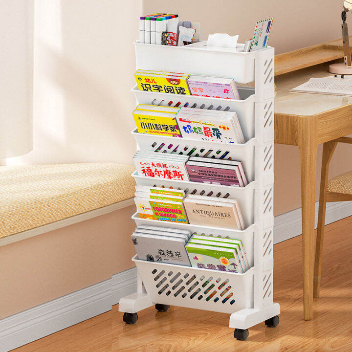 Mainland Rak Buku Dorong Rak Serbaguna Buku Portable Rak Troli Sudut ...
