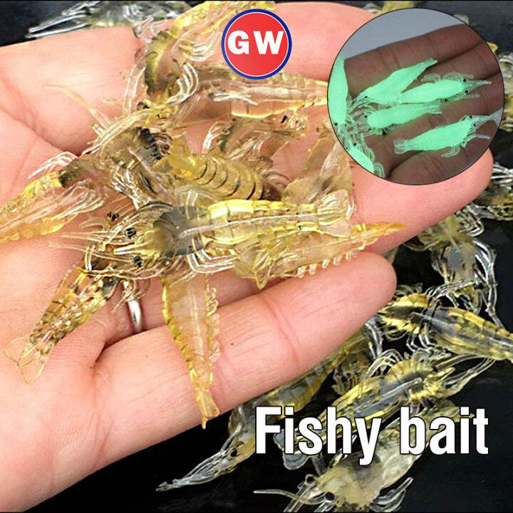 4cm Soft Luminous Shrimp Fishing Lure With Hook Swivel Beads Artificial Silicone Glow Fishing ...
