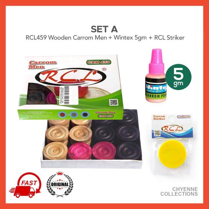 Carrom Men Complete Set • Carrom Coins + Powder + Striker • Buah Karom ...