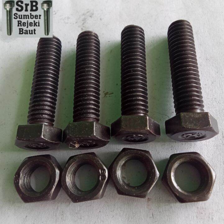 Baut Baja hitam kunci 14 (3/8 x1 1/2 inch) Drat Kasar + mur Harga Satuan | Lazada Indonesia