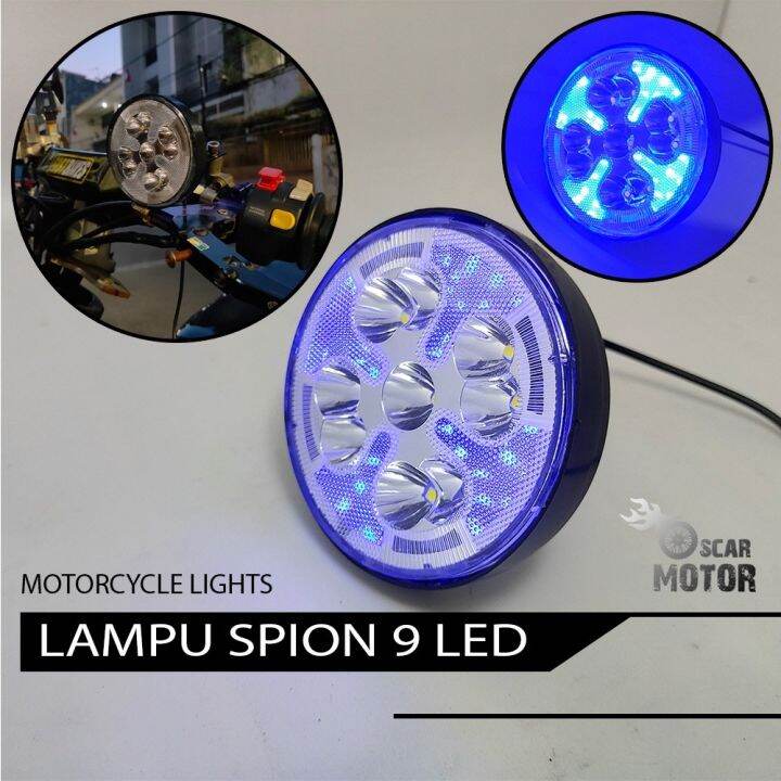 LAMPU SOROT BREAKET SPION 9 MATA BULAT LED BIRU MERAH 710 UNIVERSAL ...