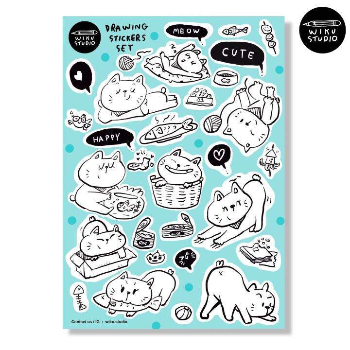 Drawing Stickers Set :ลายเส้นน้องแมว | Lazada.co.th