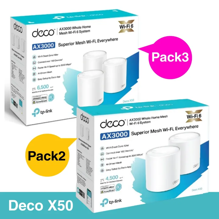 TP-Link Deco X50 AX3000 Whole Home Mesh Wi-Fi6 System (Pack2, Pack3 ...