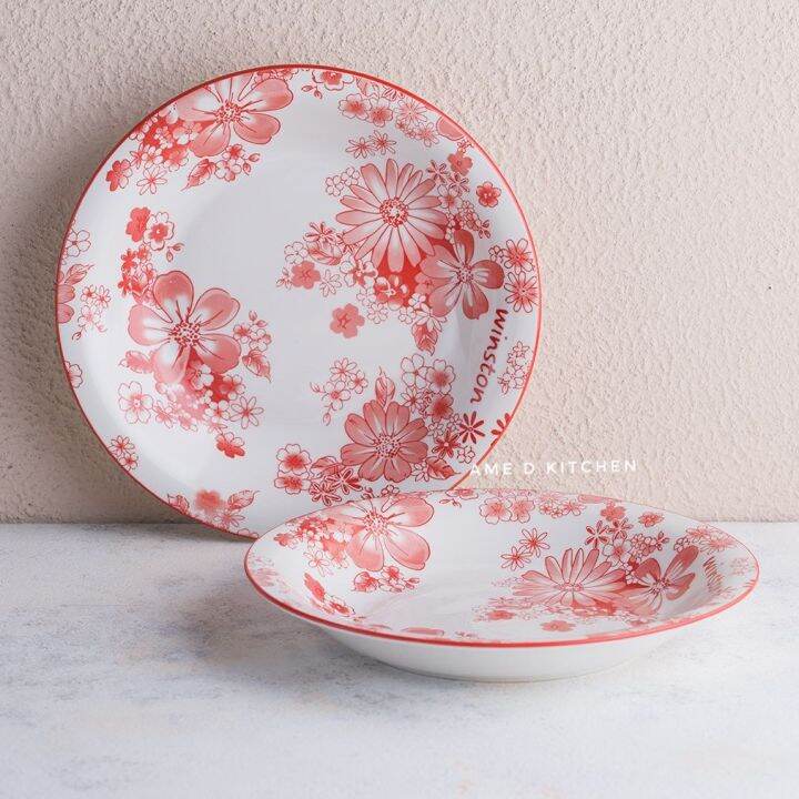 Piring makan lontong keramik omega 9.25 cosmos merah winston | Lazada ...