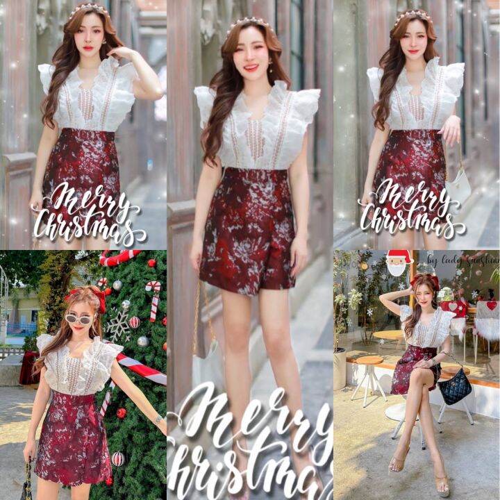 💙พร้อมส่ง 3xl 4xl💙ป้าย Lady Sunshine💕จั๊มสูทกางเกงกระโปรง สีขาว แดง สวย