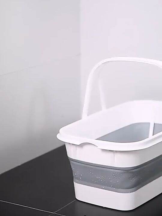 Folding bucket long plastic rectangular convenience basket/mop barrel ...