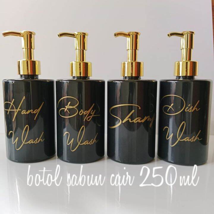 Botol Sabun Cair 250ml Hitam Glossy Model Pendek Wadah Isi Ulang Sabun ...